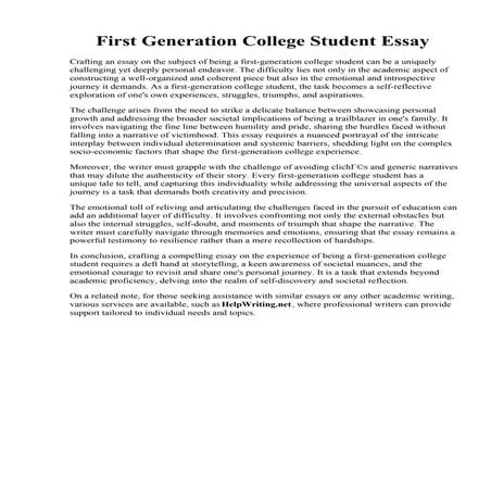 First Generation College Student Essay. Narrative Essay: First ...