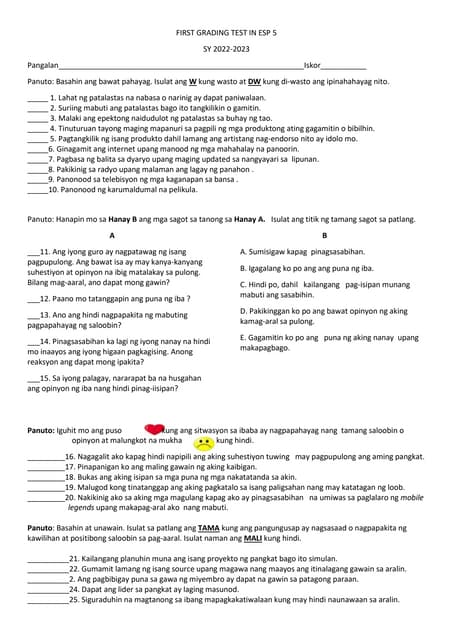 1 st periodical test in esp with tos | DOCX