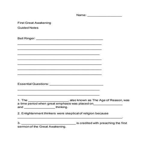 First Great Awakening Guided Notes | DOCX
