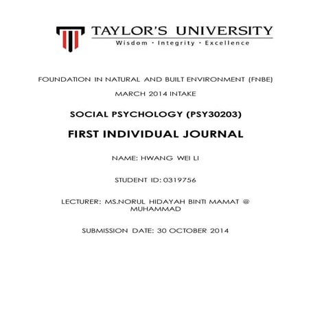 SOCIAL PSYCHOLOGY FIRST INDIVIDUAL JOURNAL | DOCX