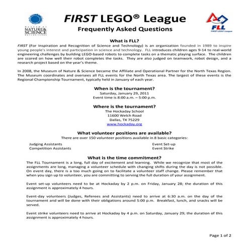 FIRST LEGO League FAQ | PDF