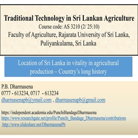 Traditional Technology in Sri Lankan Agriculture | PDF