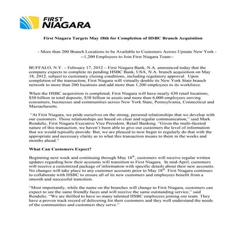 First Niagara Targets May 18th For Completion Of Hsbc Branch ...