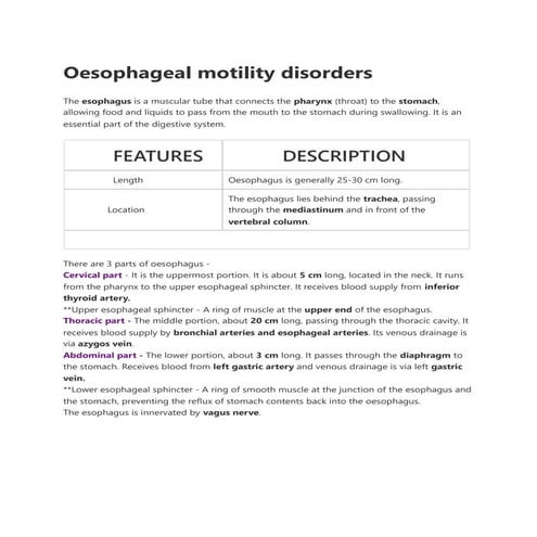 Esophageal motility disorders with their description | PDF