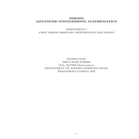 First Order Ordinary Differential Equations Pdf