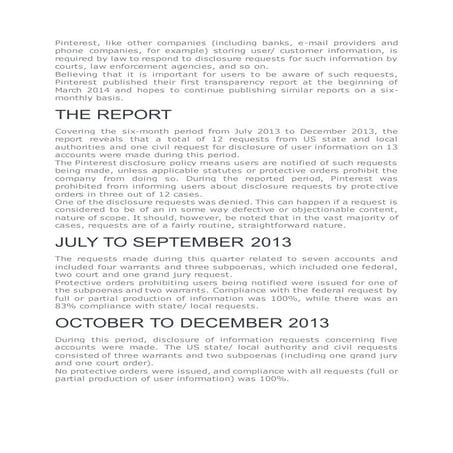 First pinterest transparency report published | DOCX