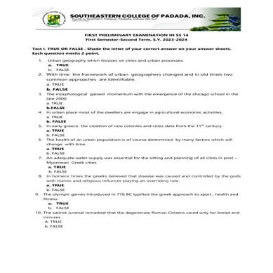 first prelim exam social studies 14 test | DOCX