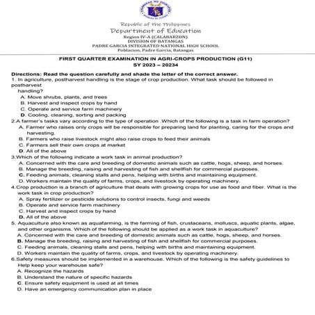 Agricultural Crops Production-1st Quarter Exam | DOCX