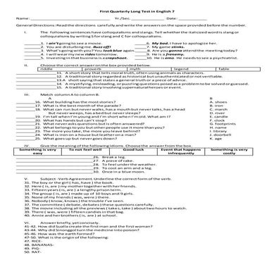 First quarterly long test in english 7 | DOCX