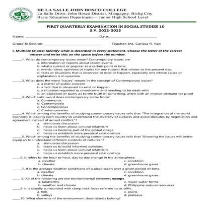 First Quarterly Test in Grade 10.docx