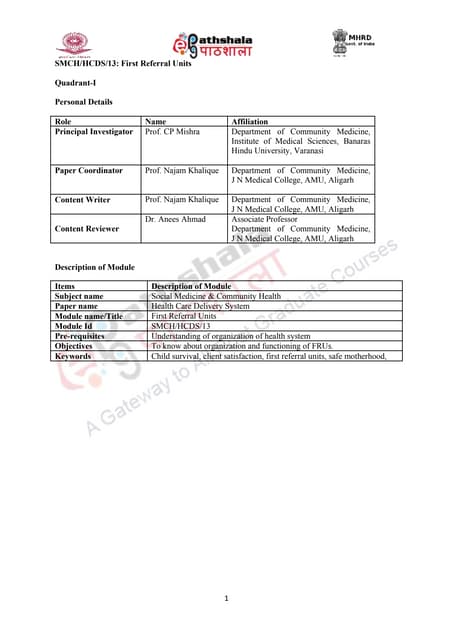 First referral unit | PPTX | Pregnancy | Reproductive Health