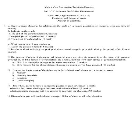 First semester level 400 exams plantation crops april 2013 | DOCX ...