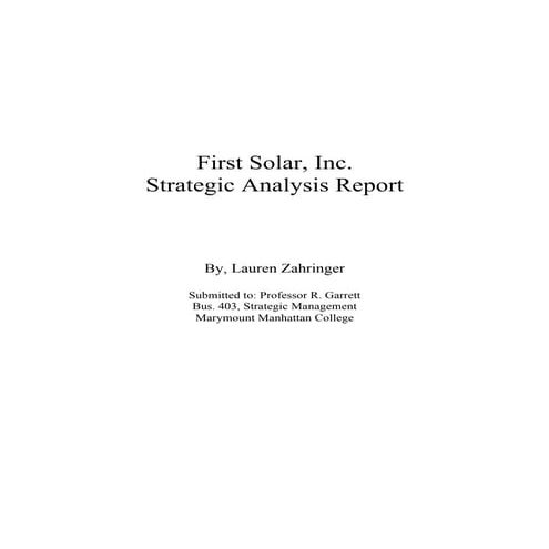 First Solar Inc., Strategic Analysis Report | PDF