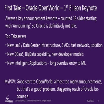 First Take - Oracle OpenWorld - 1st Ellison Keynote | PPT