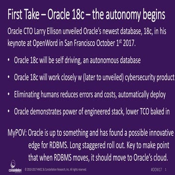 First Take - Oracle unveils database 18c - the autonomy begins | PDF | Databases | Computer ...
