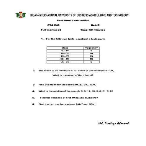 Exam Questions on Basic Statistics | PDF