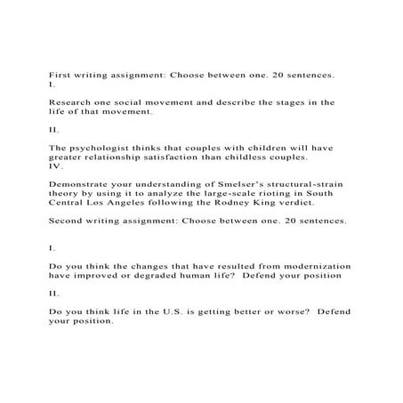 First writing assignment Choose between one. 20 sentences. .docx