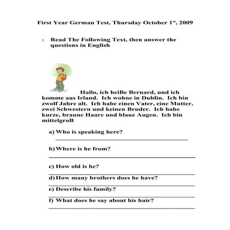 First year german test | DOC