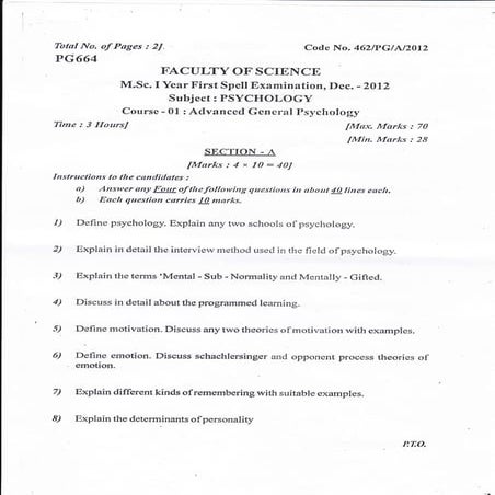 DR. BR AMBEDKAR OPEN UNIVERSITY First year paper psychology 1 & 2 | PDF