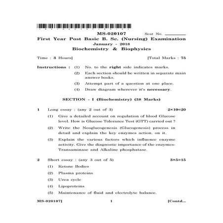 FIRST YEAR POST BASIC B. SC. (NURSING) EXAMINATION JANUARY - 2018 ...