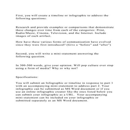 First, you will create a timeline or infographic to address the foll.docx