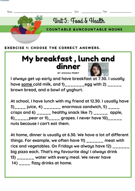 LKPD ENGLISH BAB 1 kelas 5 semester 1 (FOOD QUANTIFIER) | PDF