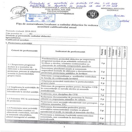 Fișa autoevaluare - evaluare profesori | PDF
