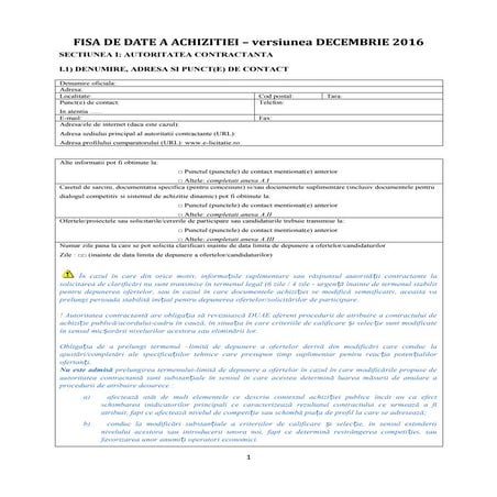 Fisa de date a achizitiei 2016 | DOC