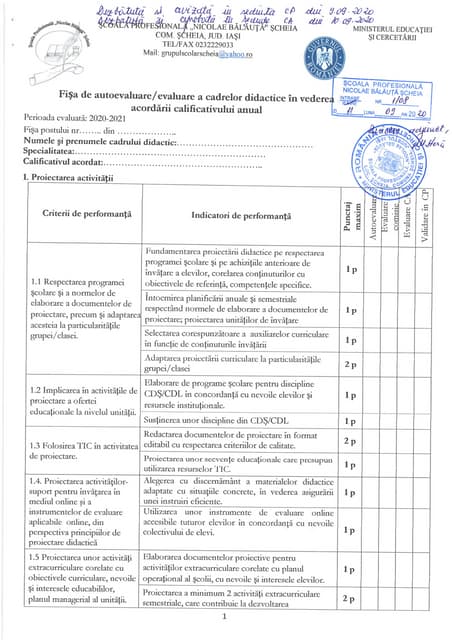Fisa evaluare personal nedidactic | PDF