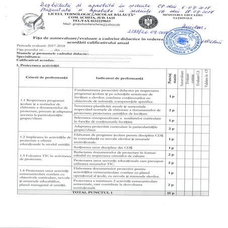 Fisa de evaluare a personalului didactic | PDF