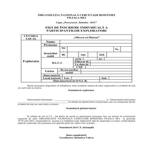 Fisa de inscriere individuala | DOC