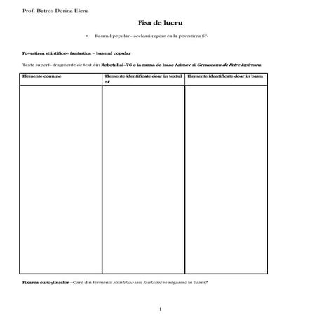 Fisa de lucru povestirea sf vs basm | PDF