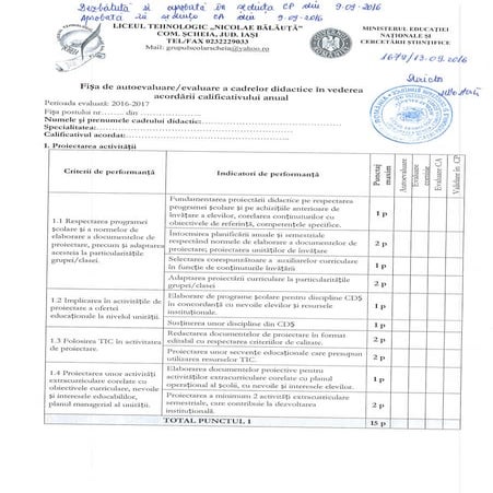 Fisa evaluare personal didactic | PDF