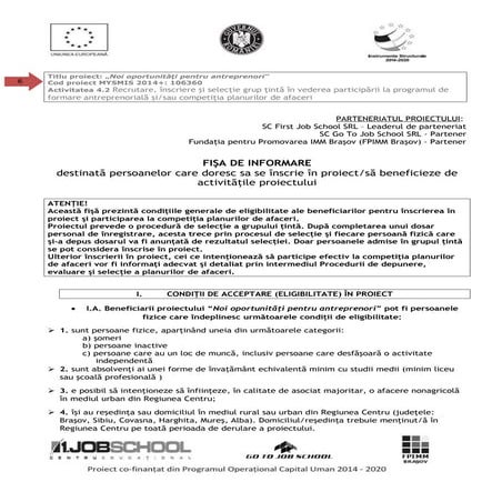 Fisa informare proiect Romania Start Up | PDF