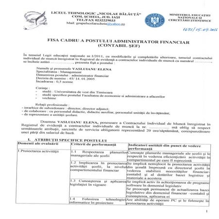 Fisa postului administrator financiar | PDF