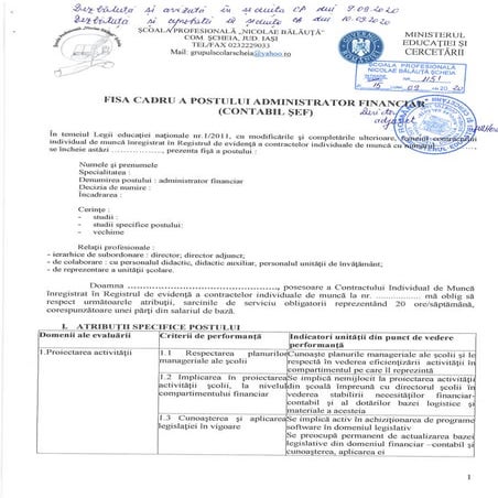 Fisa postului administrator financiar | PDF