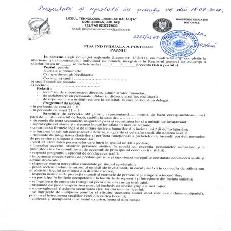 Fisa postului paznic | PDF