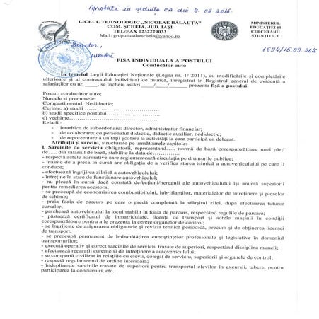 Fisa postului sofer | PDF