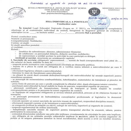 Fisa postului sofer | PDF