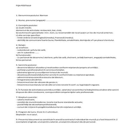 Fise post barman 1 | PDF