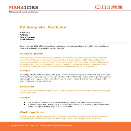 Fish4jobs CV Template for Graduates | PDF