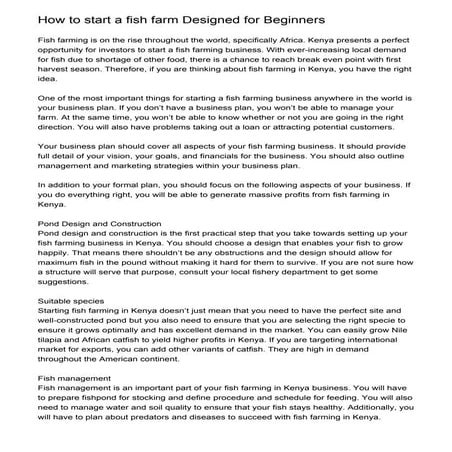 How to start a fish farm Designed for Beginners | PDF