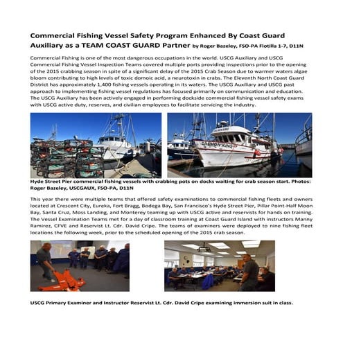 USCG Commercial Fishing Vessel Safety Program 2016 Roger Bazeley USCG ...