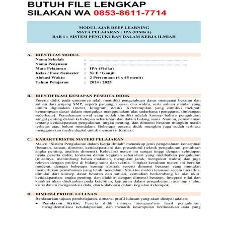 Modul Ajar Pembelajaran Mendalam Fisika Kelas 10 Terbaru 2025 | DOCX