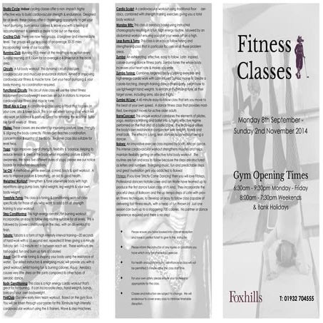 Fitness Classes Timetable Sept - Nov '14 | PDF
