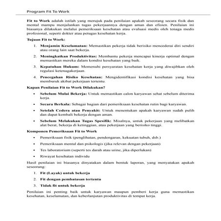 Fit to work program for medical health.docx