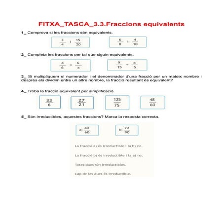 Fitxa tasca 3.3.fraccions equivalents | PDF