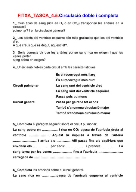 Tasca el funcionament del cor | PDF