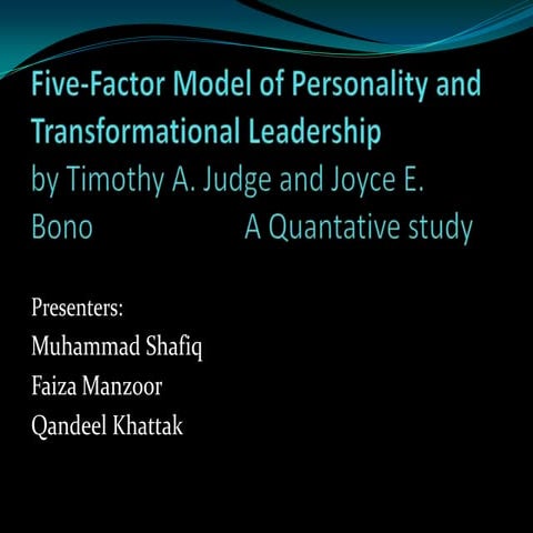 Five factor model of personality and transformational leadership | PPTX ...