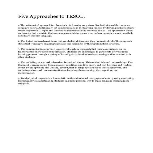 Five approaches to TESOL | PDF